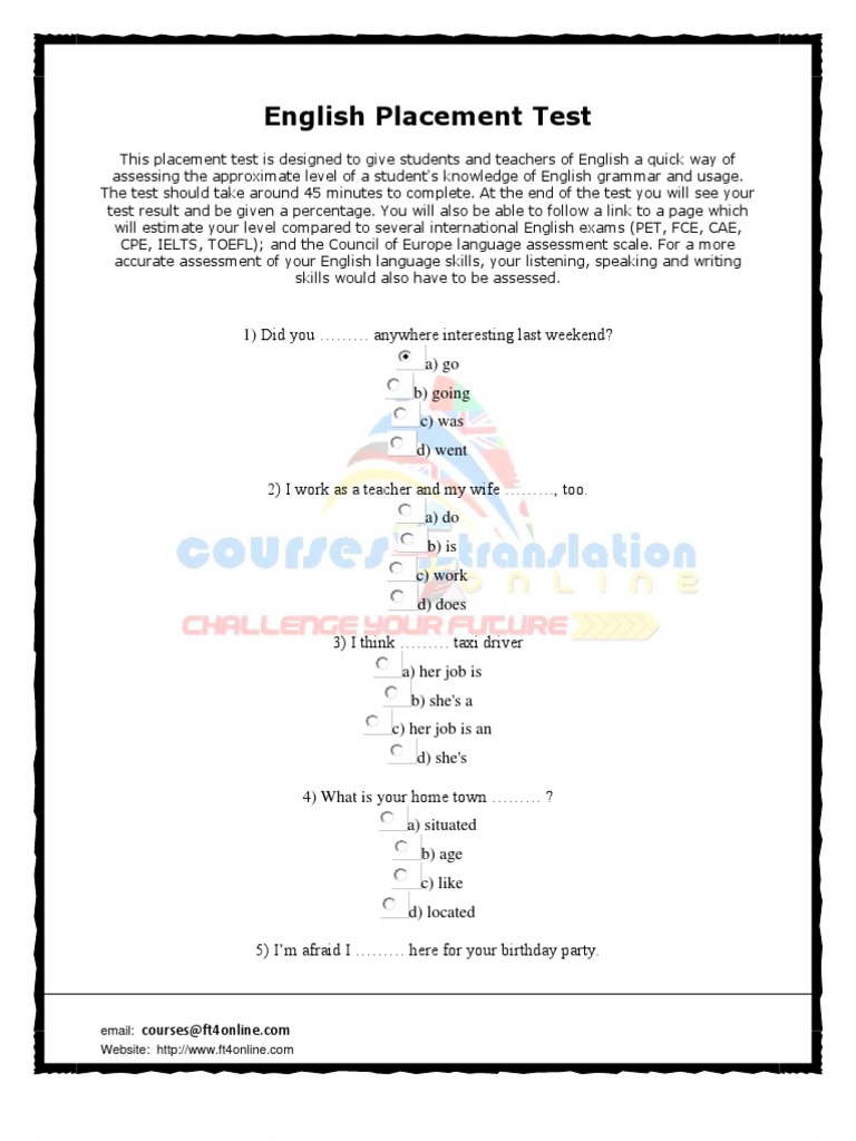 English Placement Test | PDF | Languages