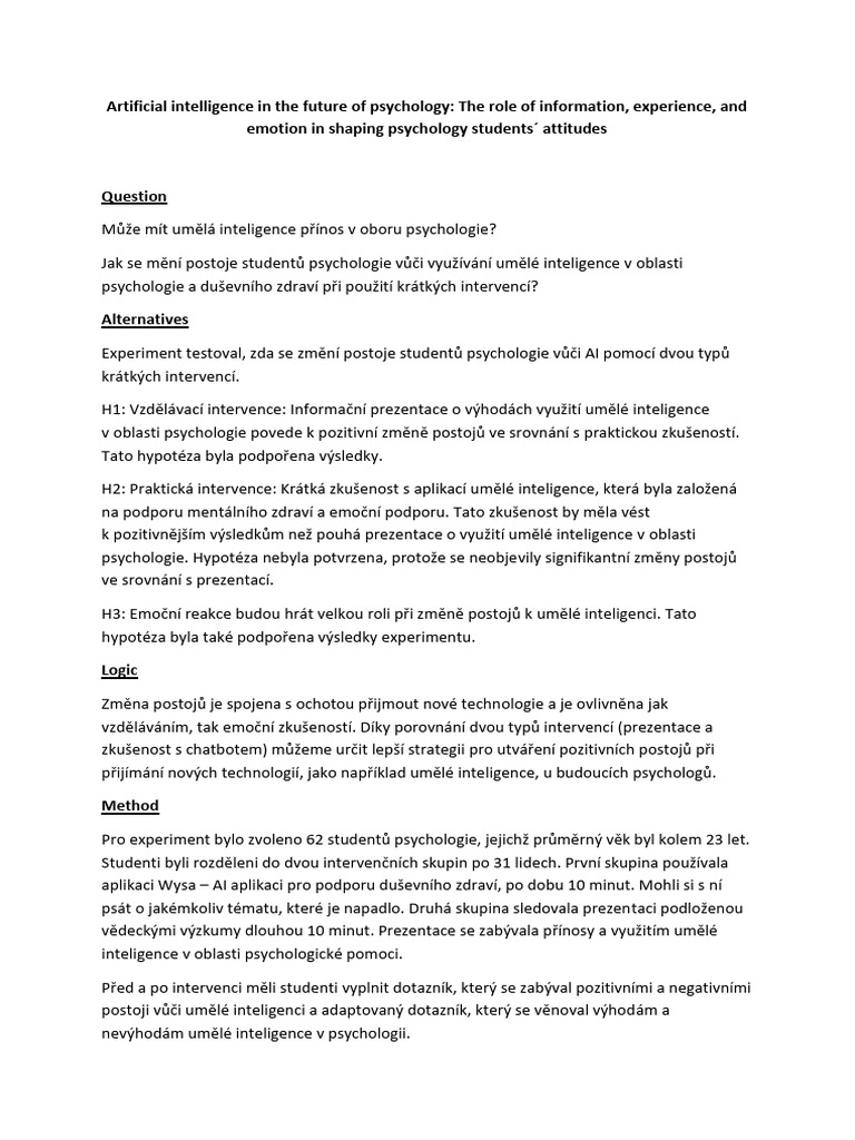 Artificial Intelligence in The Future of Psychology | PDF