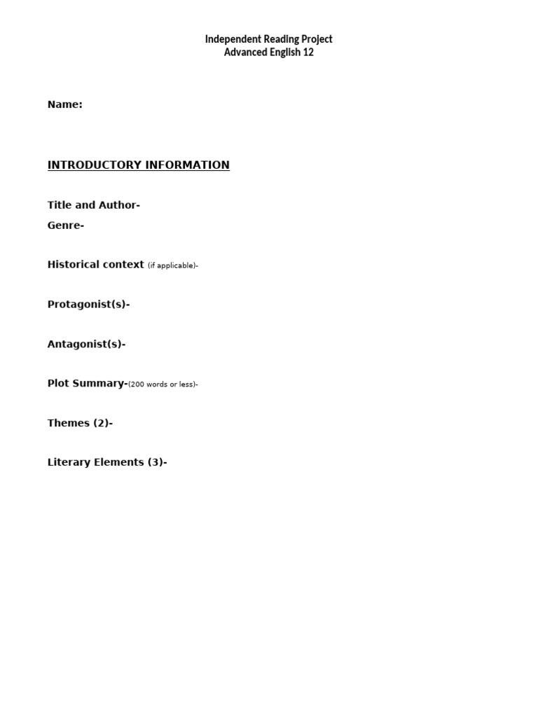 Independent Reading Template | PDF