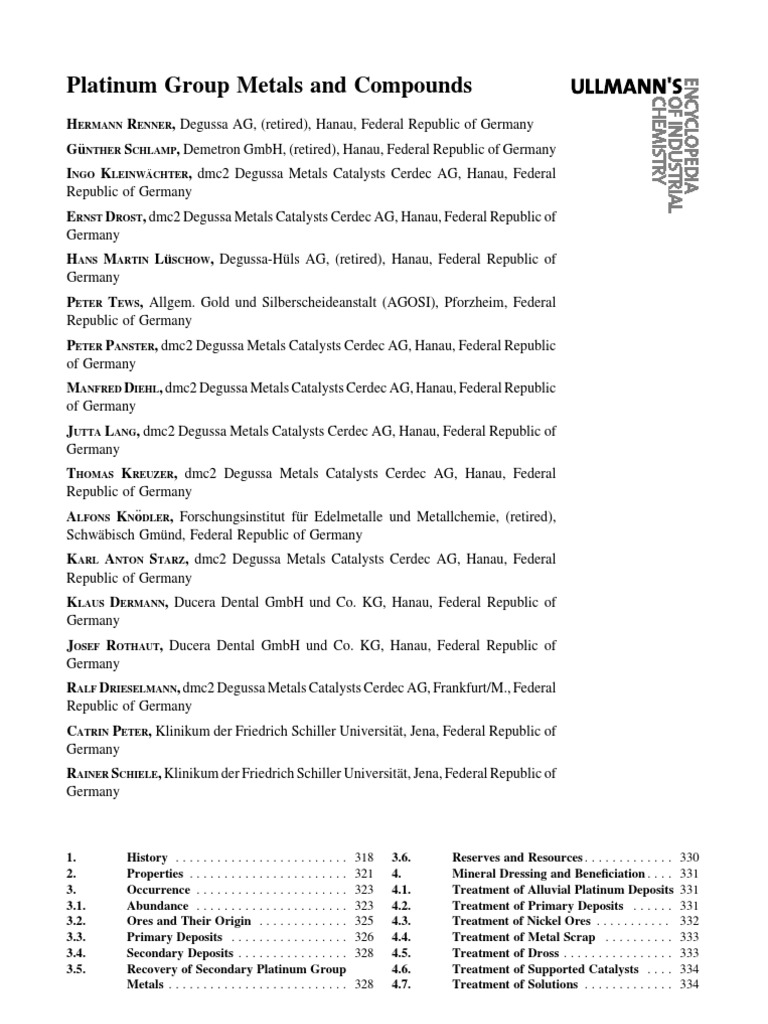 Platinum Group Metals and Compounds | PDF | Platinum | Palladium