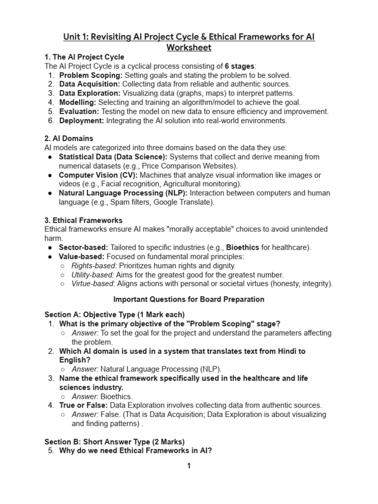 Unit 1 - Revisiting AI Project Cycle & Ethical | PDF | Artificial ...
