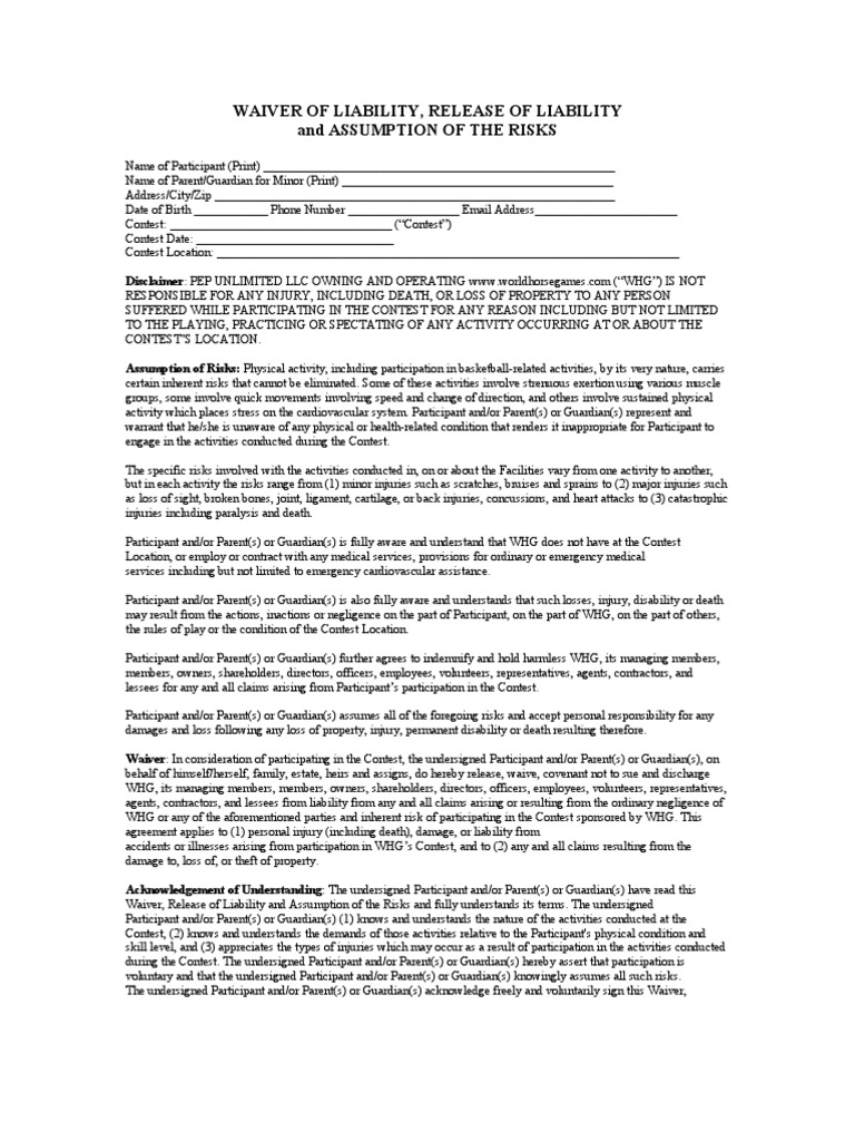 Contest Liability Waiver Form | PDF