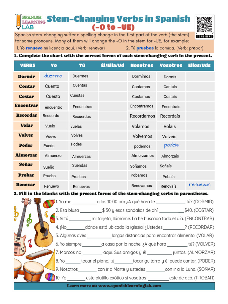 Mockus, Jeremiah J Student Stem Changing Verbs O to UE PDF Worksheet 1 ...