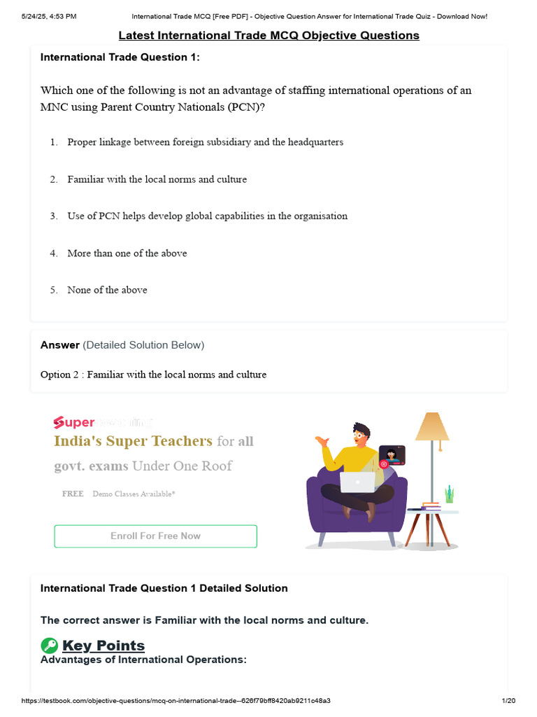 International Trade MCQ [Free PDF] - Objective Question Answer for ...