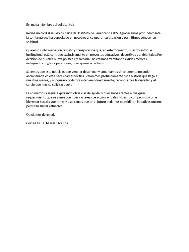 Respuesta Modelo de Negativa A Solicitantes | PDF