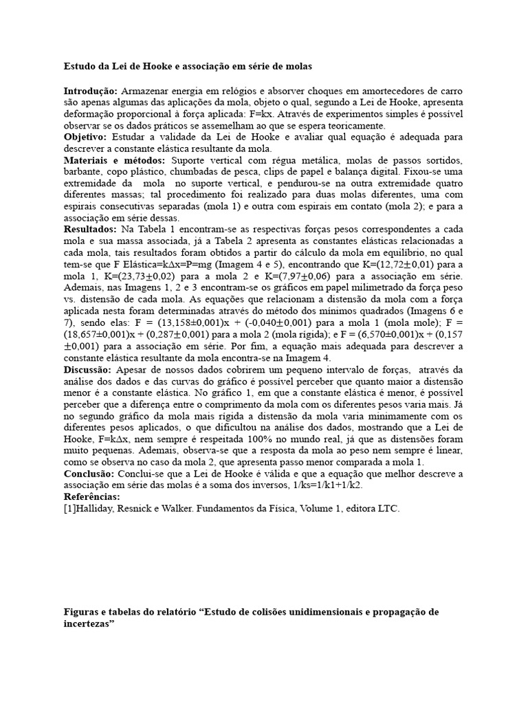 Estudo Da Lei de Hooke e Associação Em Série de Molas | PDF | Força ...