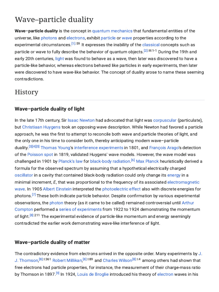 Wave-Particle Duality - Wikipedia | PDF | Photon | Electron