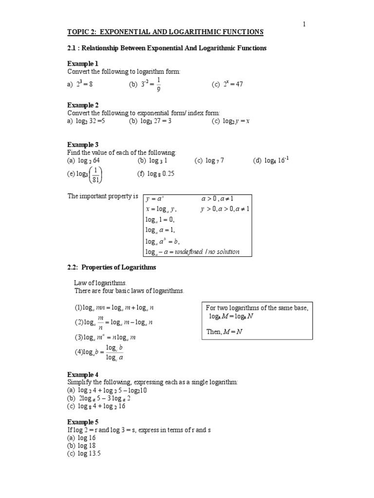 Topic 2 - Logarithmic and Exponential | PDF | Logarithm | Equations