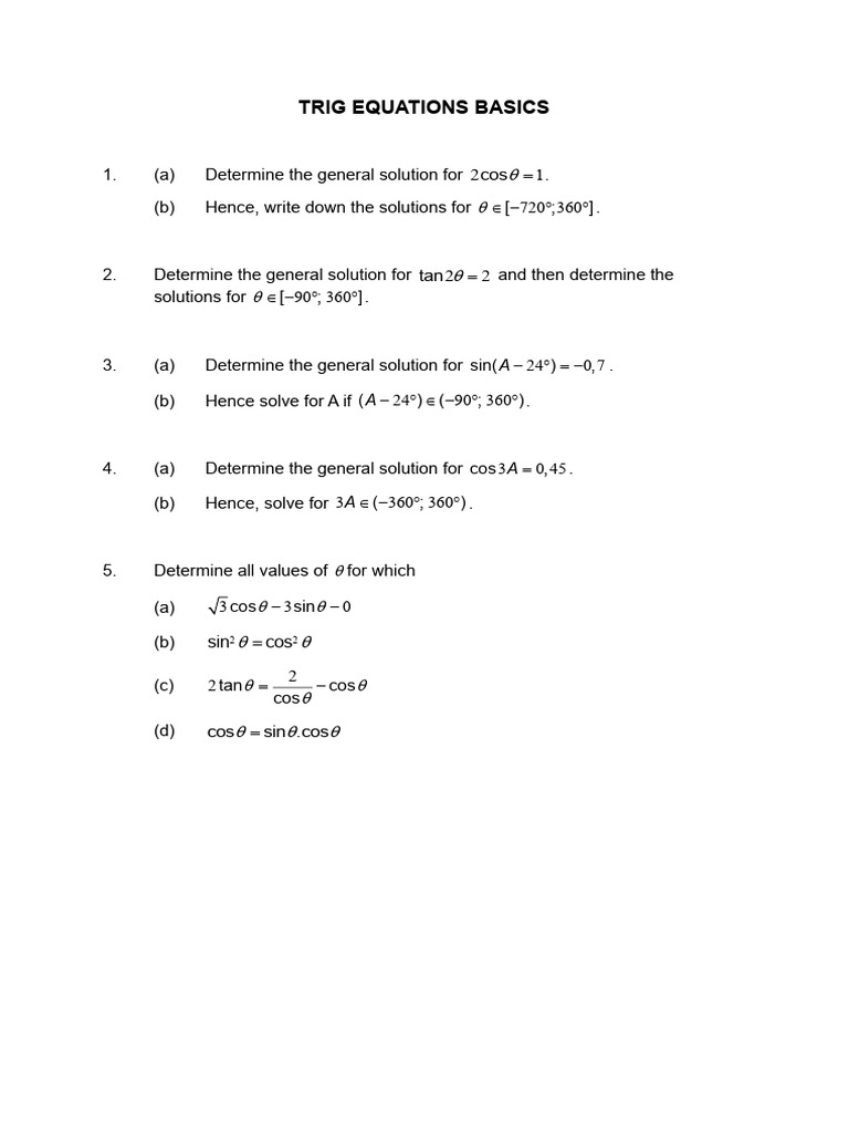 Trig Equations Basics | PDF