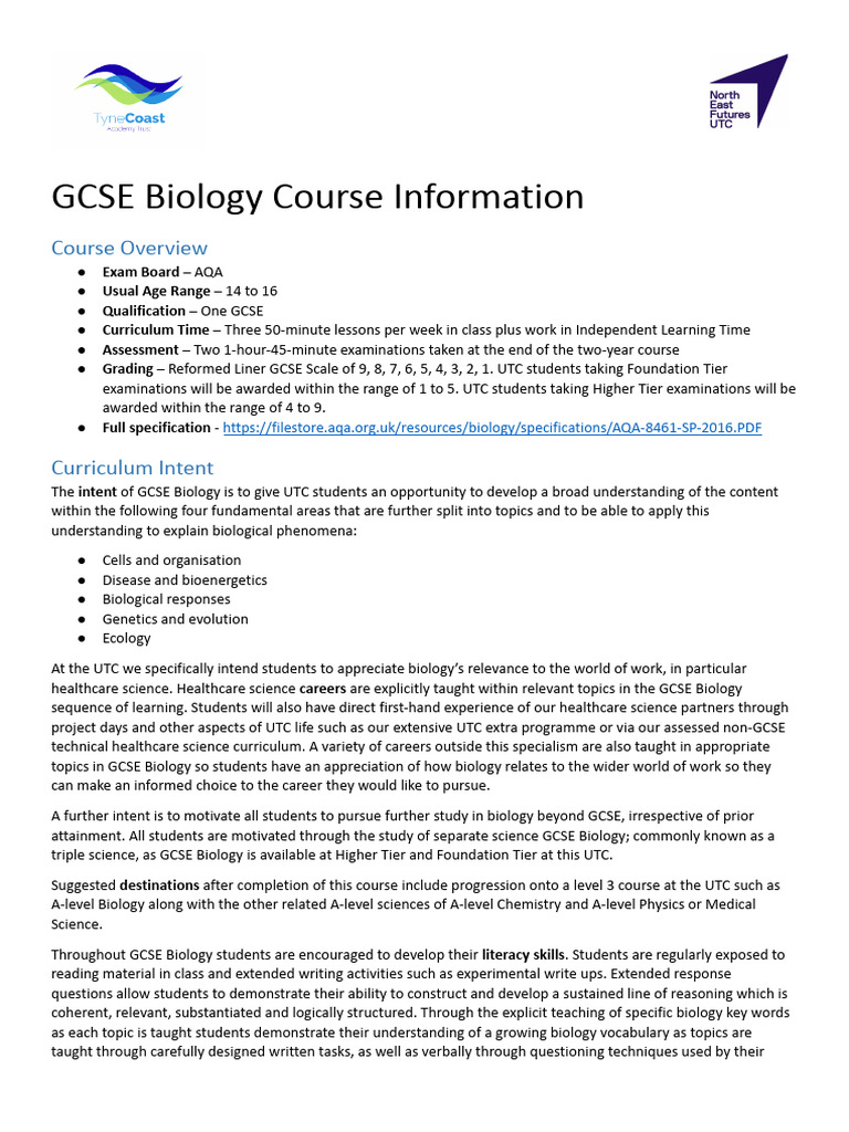 GCSE Biology Curriculum 2024-2025 | PDF | Evolution | Reproduction