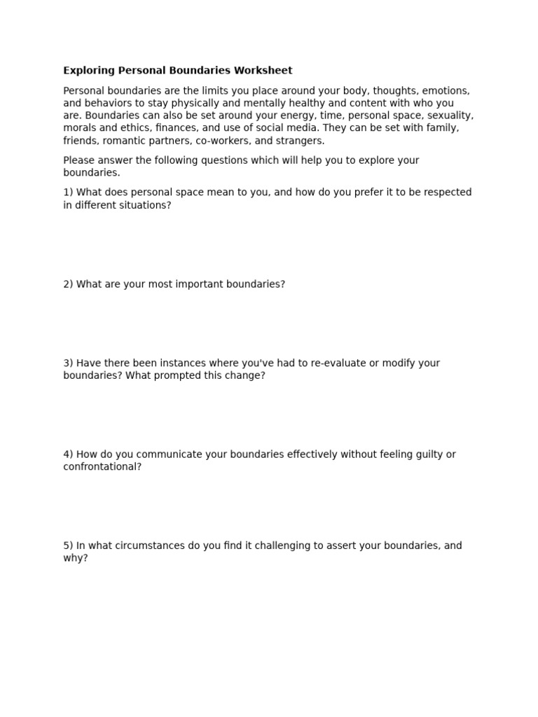 Exploring Personal Boundaries Worksheet | PDF