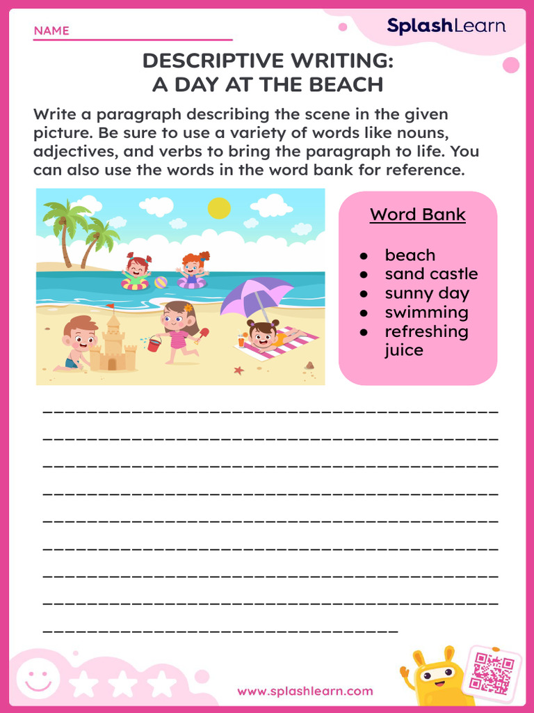 Descriptive Writing - A Day at The Beach - Worksheet | PDF