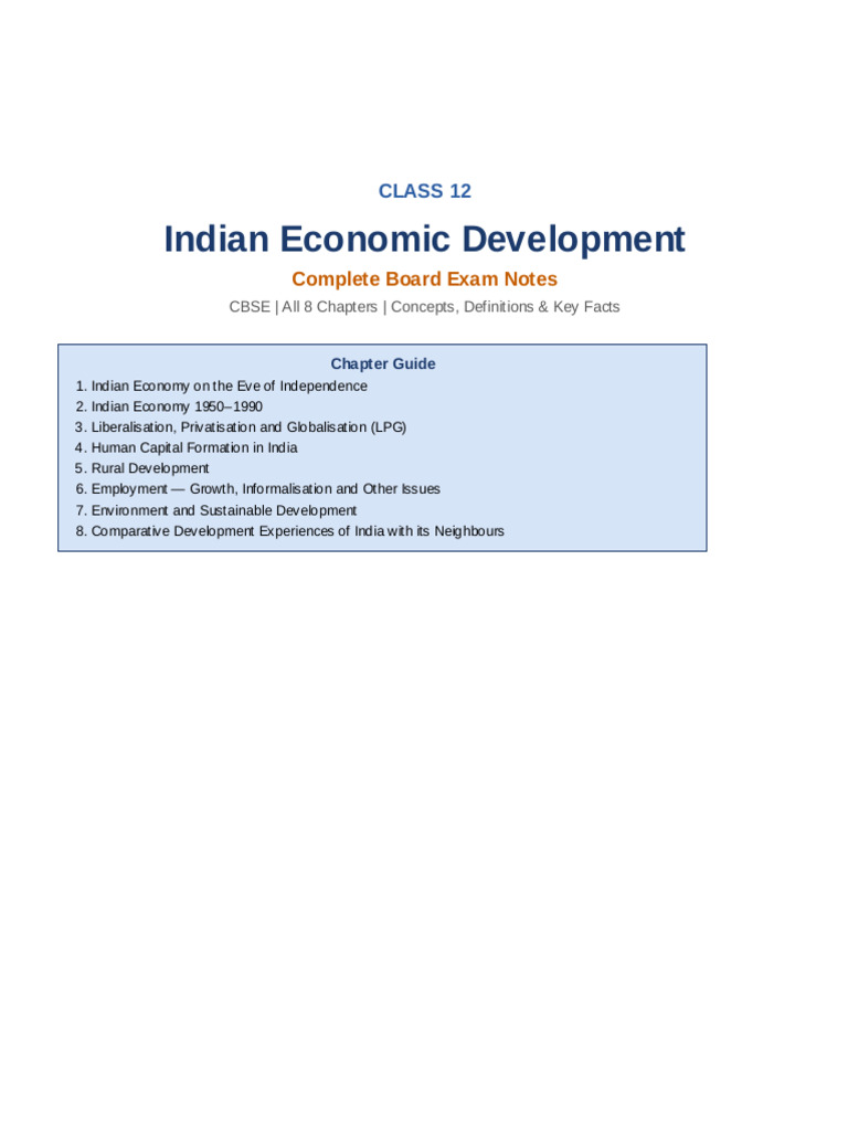 Class 12 Indian Economic Development Notes | PDF | Agriculture ...