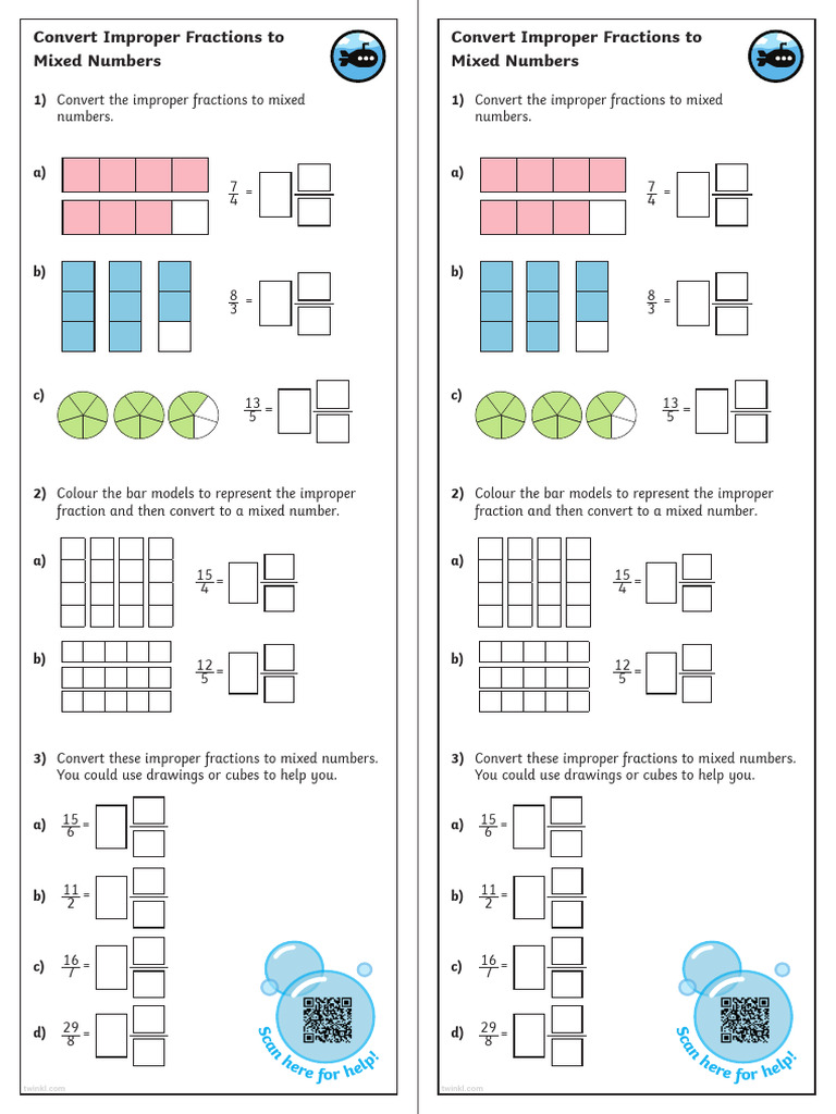 Vertical - Convert Improper Fractions To Mixed Numbers | PDF | Discrete ...