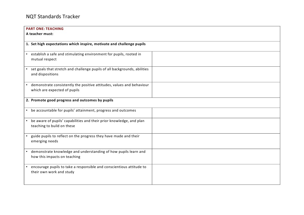 NQT Standards Tracker | PDF | Teachers | Educational Assessment
