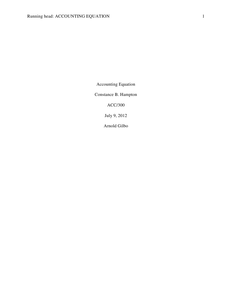 Individual Paper Accounting Equation Due 7-9-12 | PDF | Debits And ...