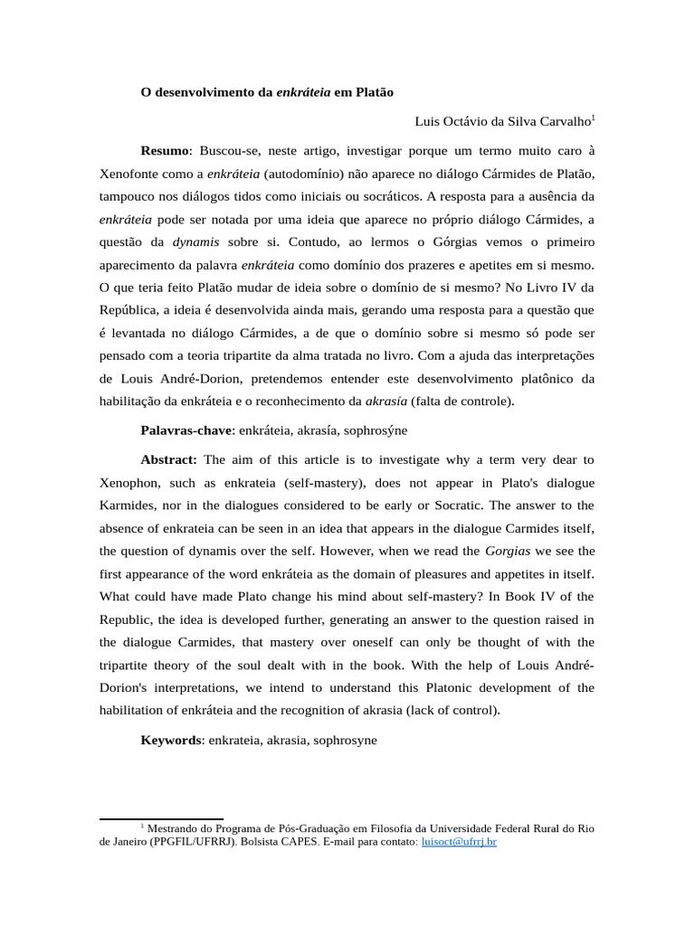O Desenvolvimento Da Enkráteia em Platão - Luis Octávio | PDF ...