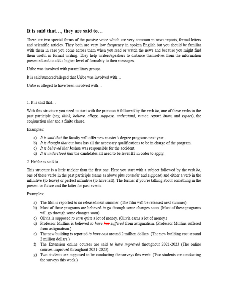 Passive voice (it is said...) - IE 2.docx | PDF | Verb | Semantic Units