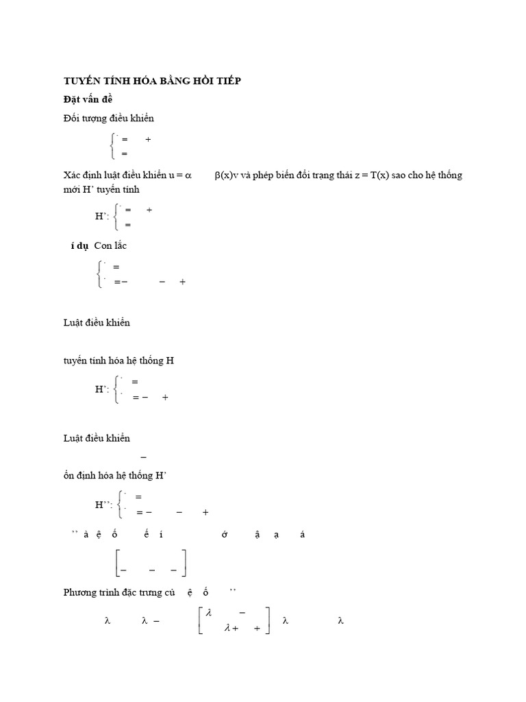 3.2 Tuyến tính hóa bằng hồi tiếp trạng thái | PDF