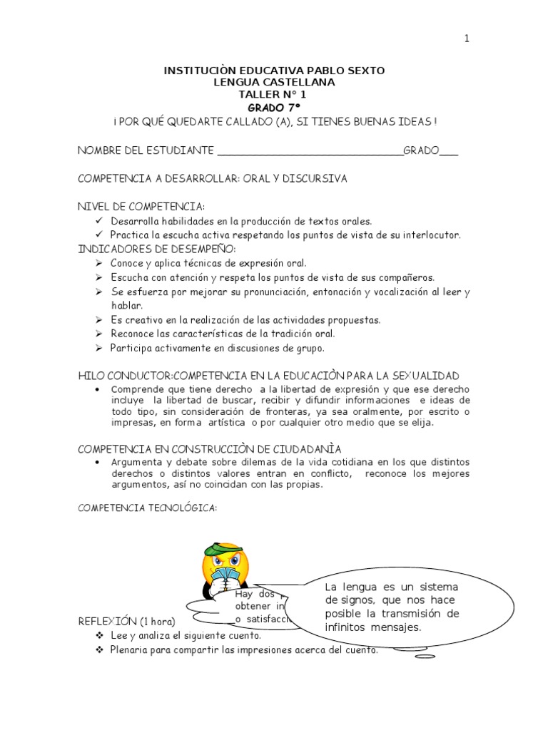 Taller 1 Competencia Oral y Discursiva Septimo | PDF | Palabra | Foro ...