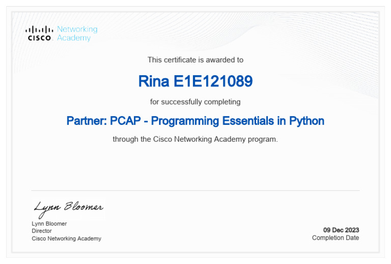 Partner- PCAP - Programming Essentials in Python Certificate ...