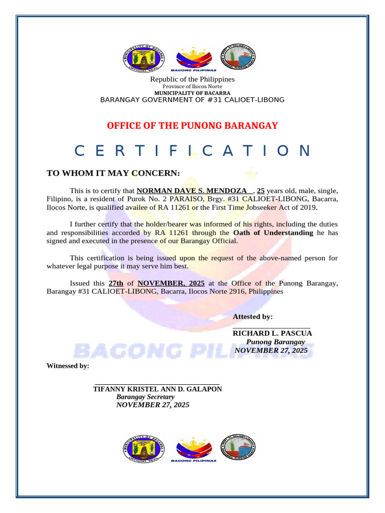 2025 New Cert. of Job Seeker | PDF