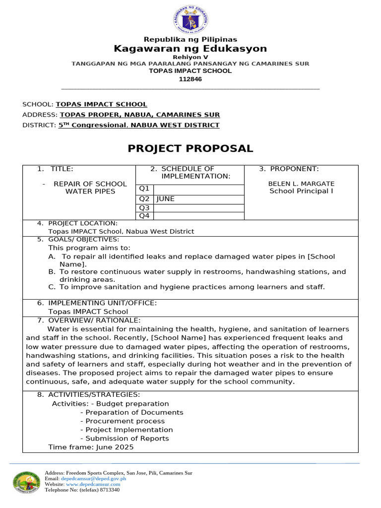 Project Proposal For REPAIR | PDF | Public Health | Sanitation