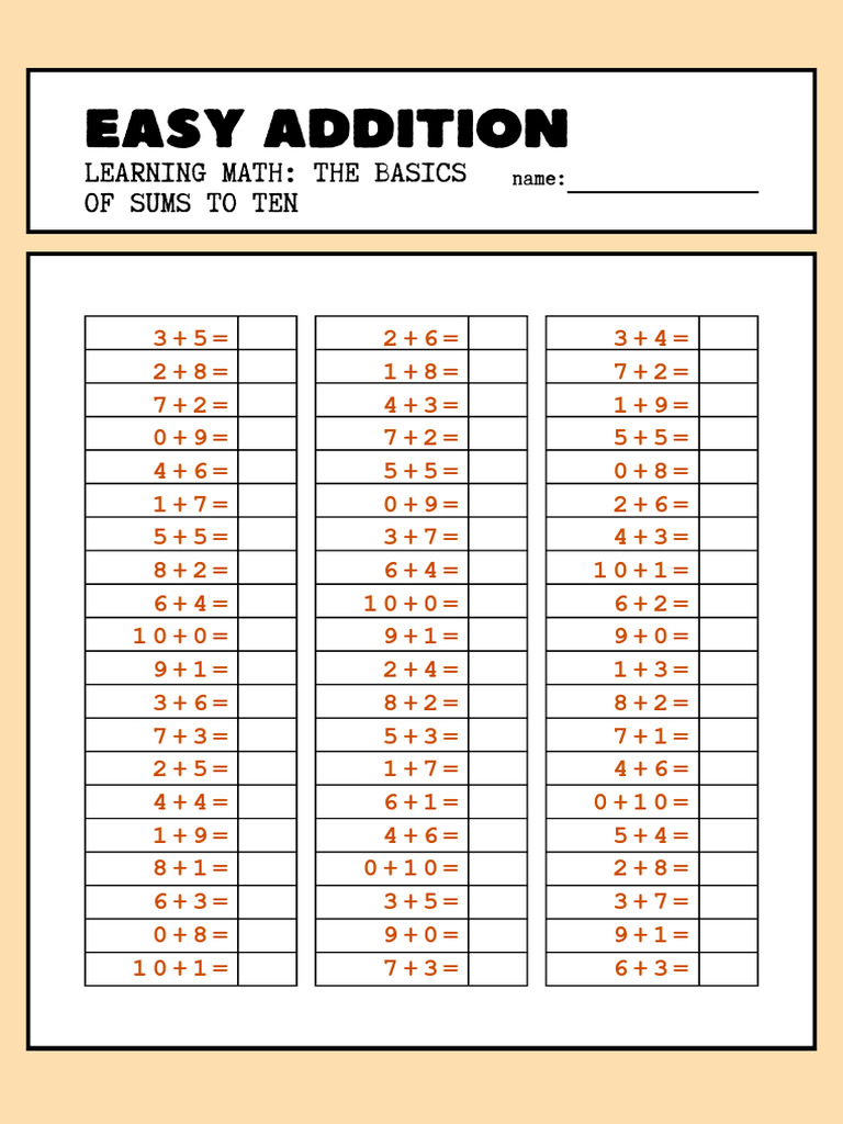 Addition 0-10 Sums Math Worksheet | PDF