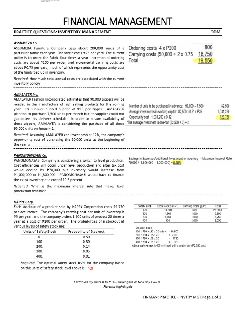 Finman Invtry MGT Practice | PDF | Inventory | Stocks