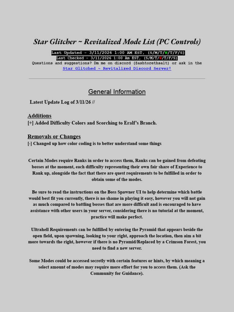 Star Glitcher Mode List 2026 | PDF