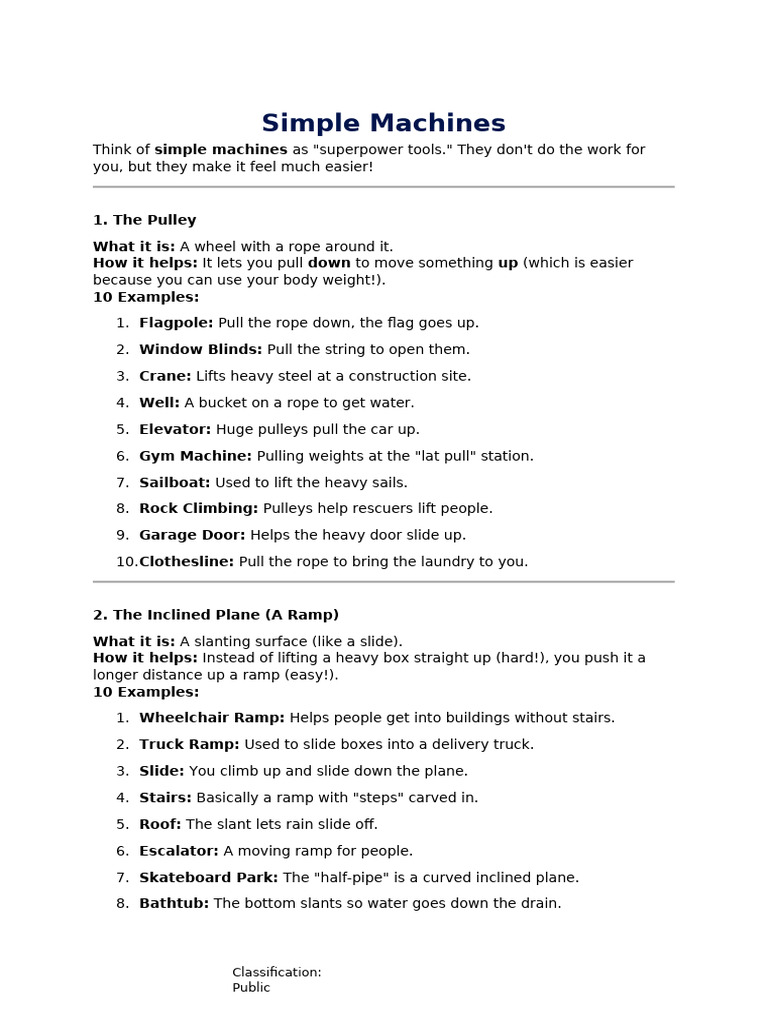 Class 5 Simple Machine quick notes | PDF | Lever