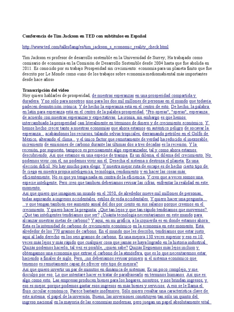 Transcripción de Conferencia de TIm Jackson en TED Al Español | PDF ...