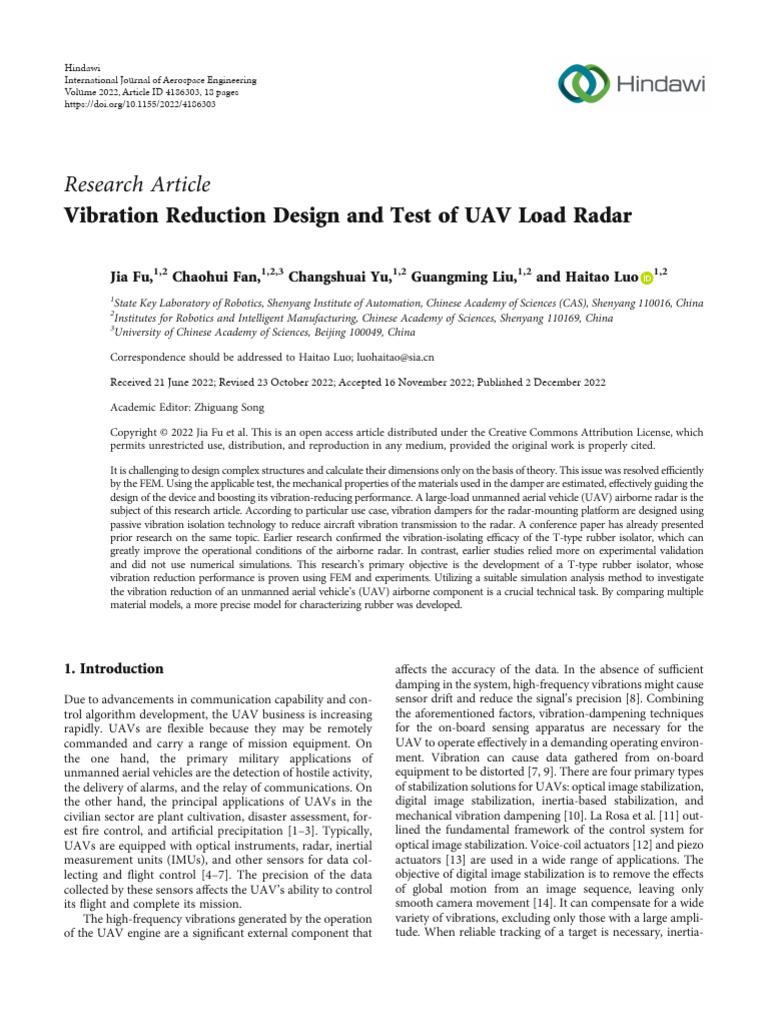 Vibration Reduction Design and Test of UAV Load Ra | PDF ...
