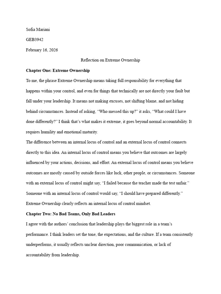 Extreme Ownership Reflection | PDF | Leadership | Decision Making