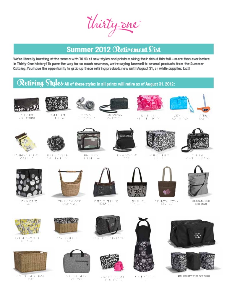 Retiring Thirty-One Bag Styles 2012 | PDF | Clothing | Fashion