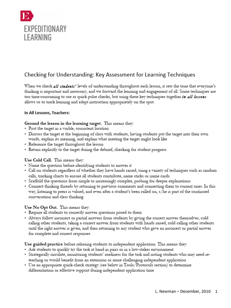 Checking For Understanding Techniques - 120310 | PDF | Learning | Cognition