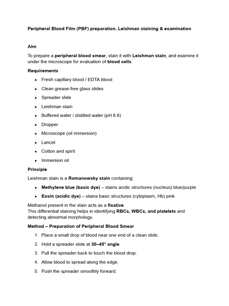 Pbf Practical Bmlt Practical | PDF | White Blood Cell | Staining