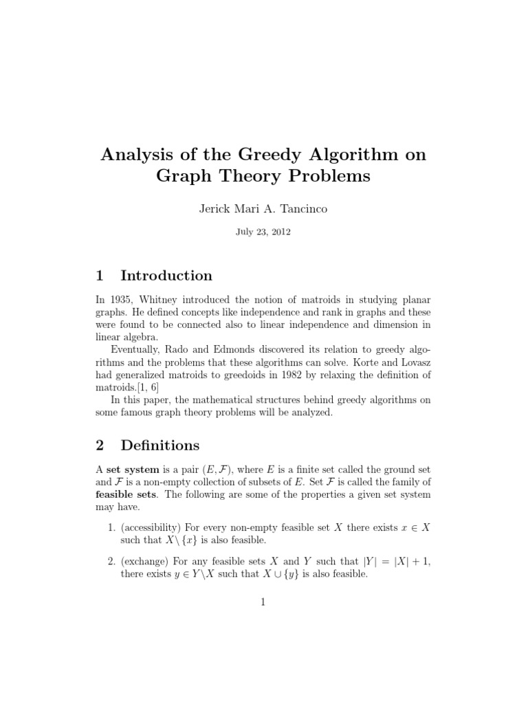 Analysis of The Greedy Algorithm On Graph Theory Problems | Download ...