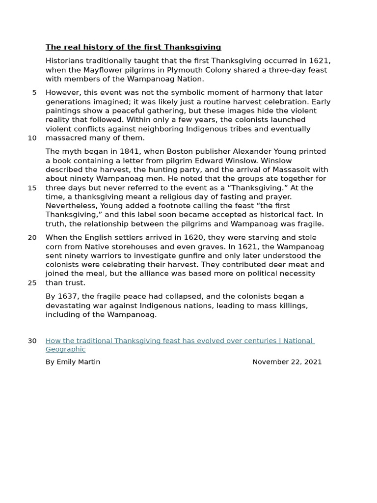 The Real History of The First Thanksgiving | PDF