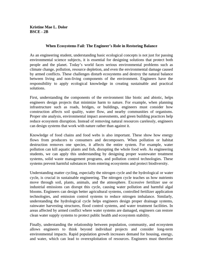 The Engineer's Role in Restoring Balance | PDF | Ecosystem ...