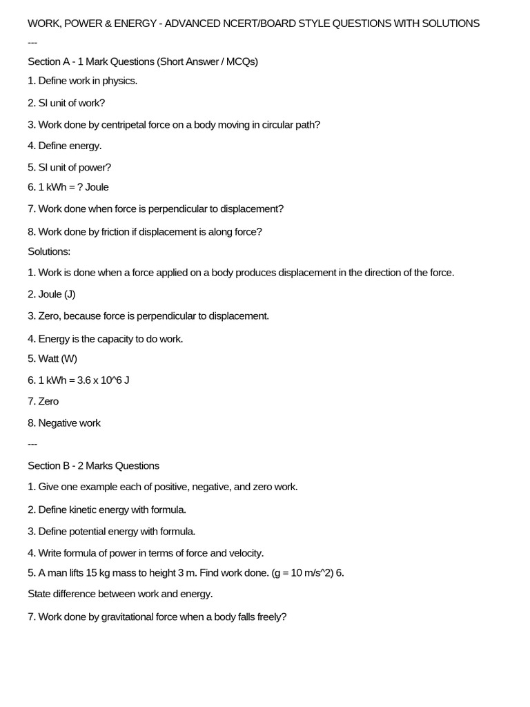 Work Power Energy Advanced | PDF | Force | Applied And ...