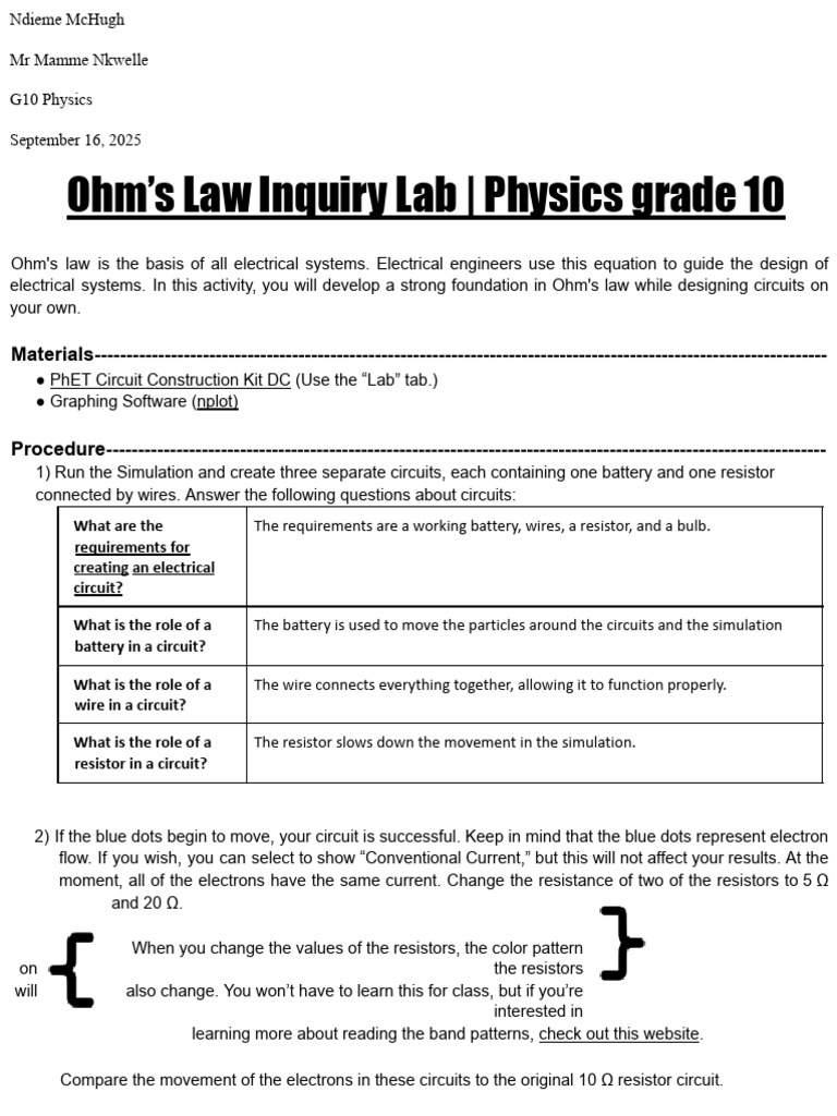 Ohm’s_Law_Inquiry_Lab (1) | PDF | Electrical Network | Electrical ...