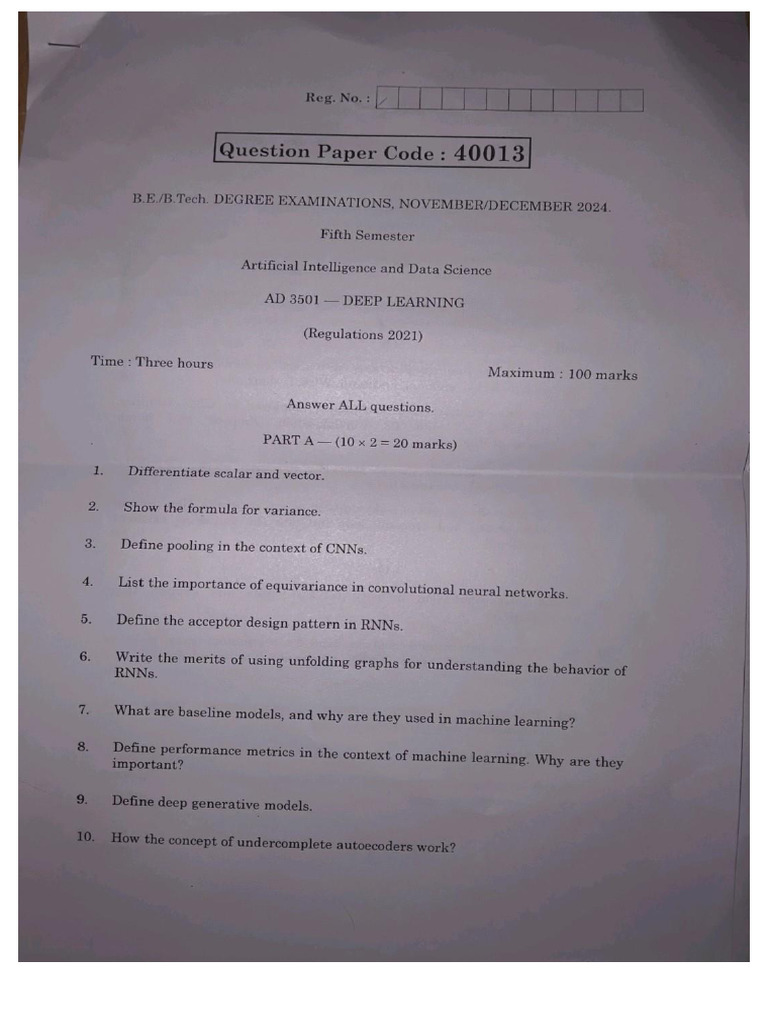 Deep Learning Question Paper | PDF