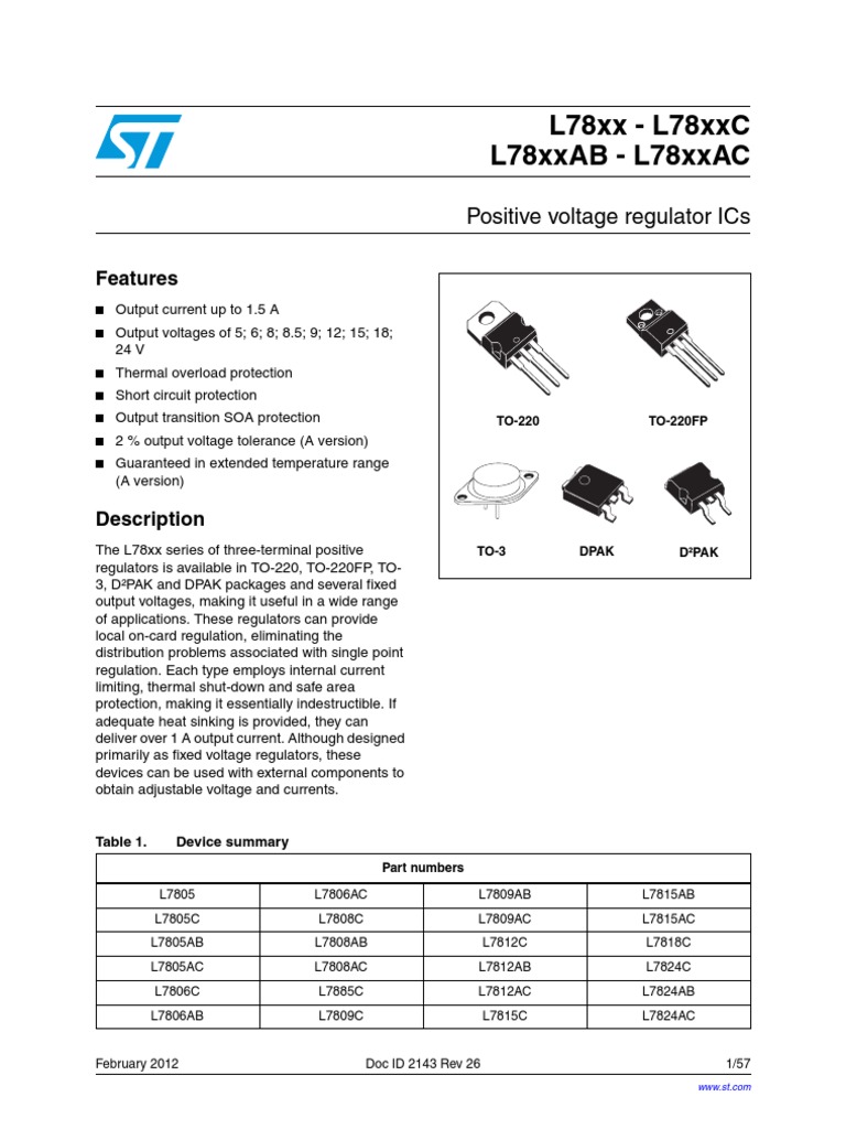 L7805CV STMicroelectronics | PDF | Capacitor | Power Supply
