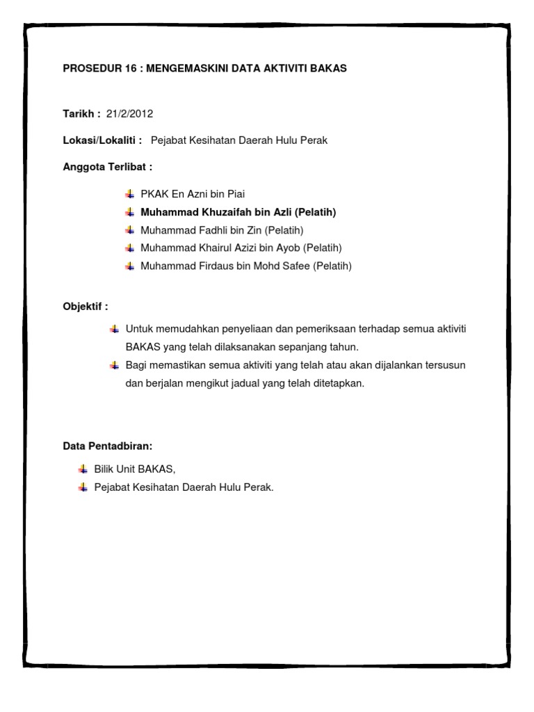 Prosedur 16 Mengamaskini Data Aktiviti BAKAS | PDF