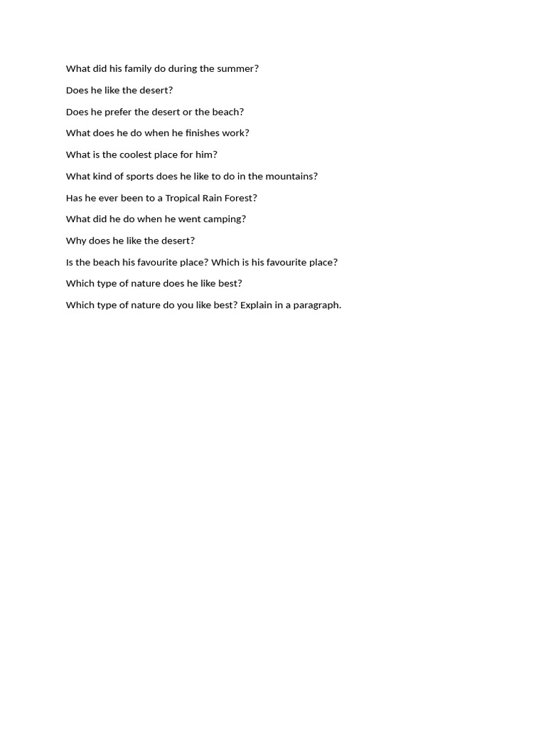 Nature Comprehension Questions | PDF