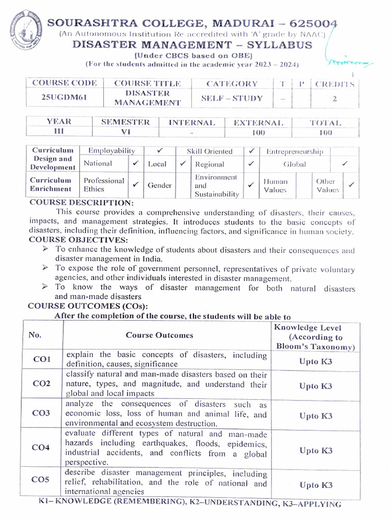 Disaster Management - Syllabus | PDF | Natural Disasters | Hazards