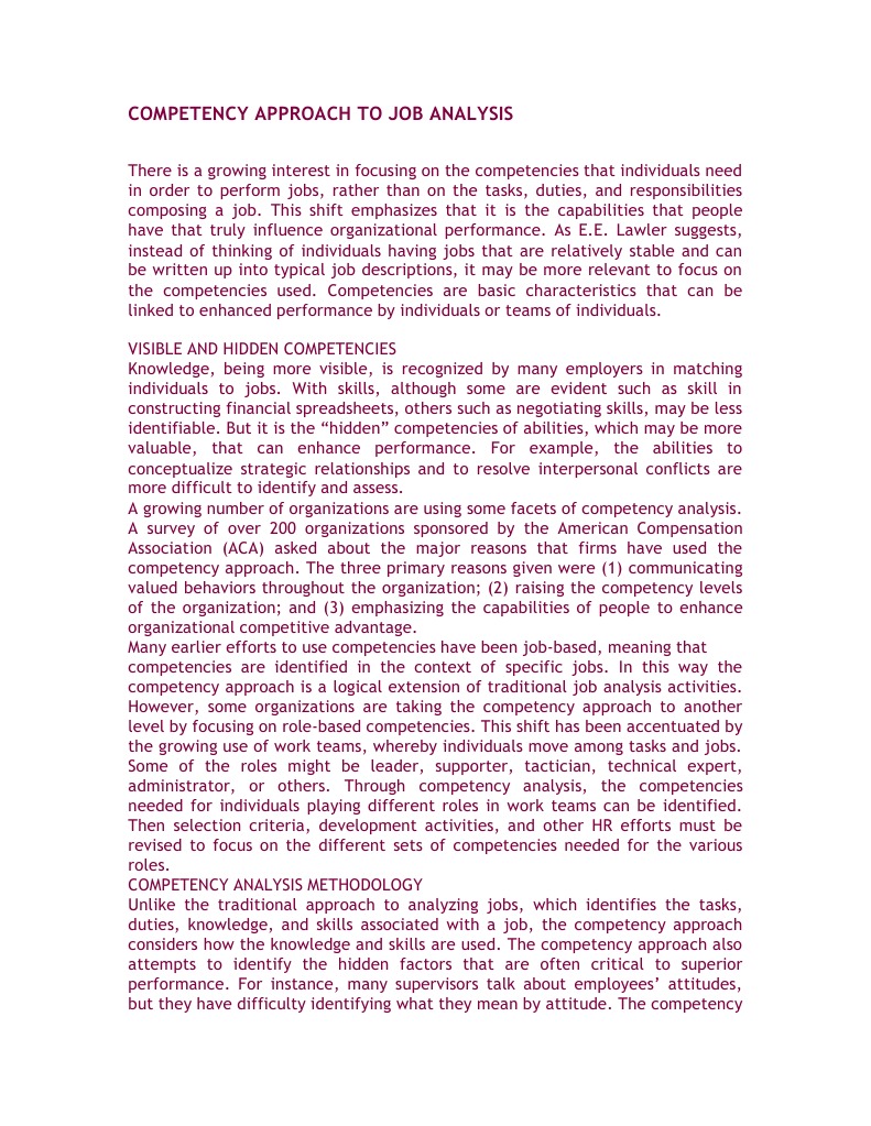 Competency Approach To Job Analysis | PDF | Competence (Human Resources ...