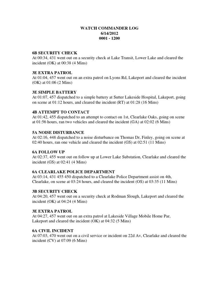 Lake County Sheriff's Watch Commander Logs | PDF