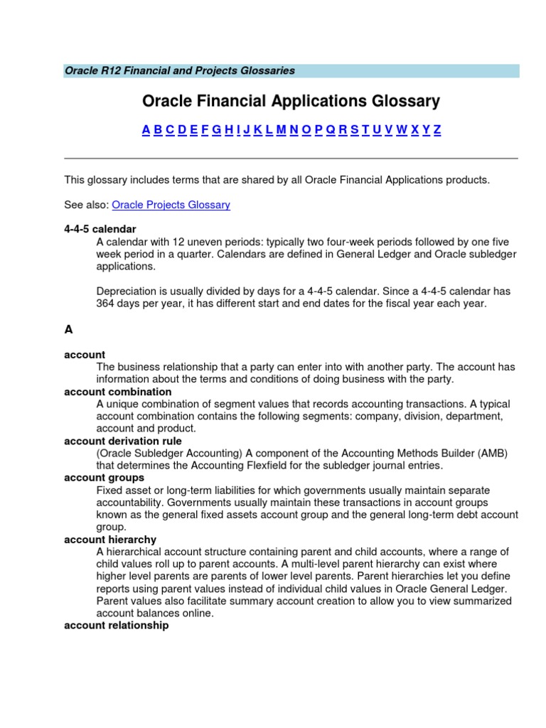 Oracle R12 Financial and Projects Glossaries | Download Free PDF ...